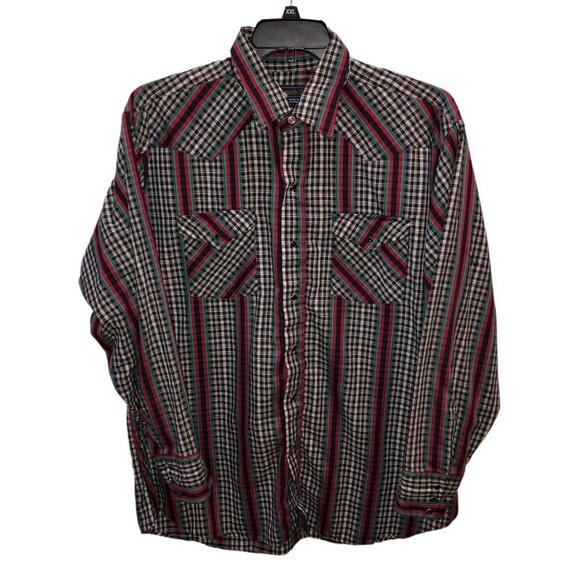 Panhandle Slim | Shirts | Vtg Panhandle Slim Mens 75 35 Black Red Plaid ...